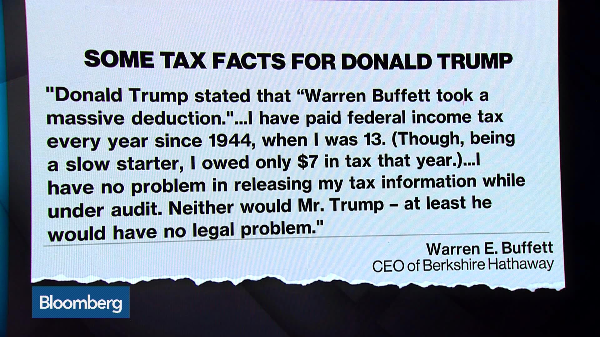 Watch Warren Buffett's Tax Facts for Donald Trump - Bloomberg