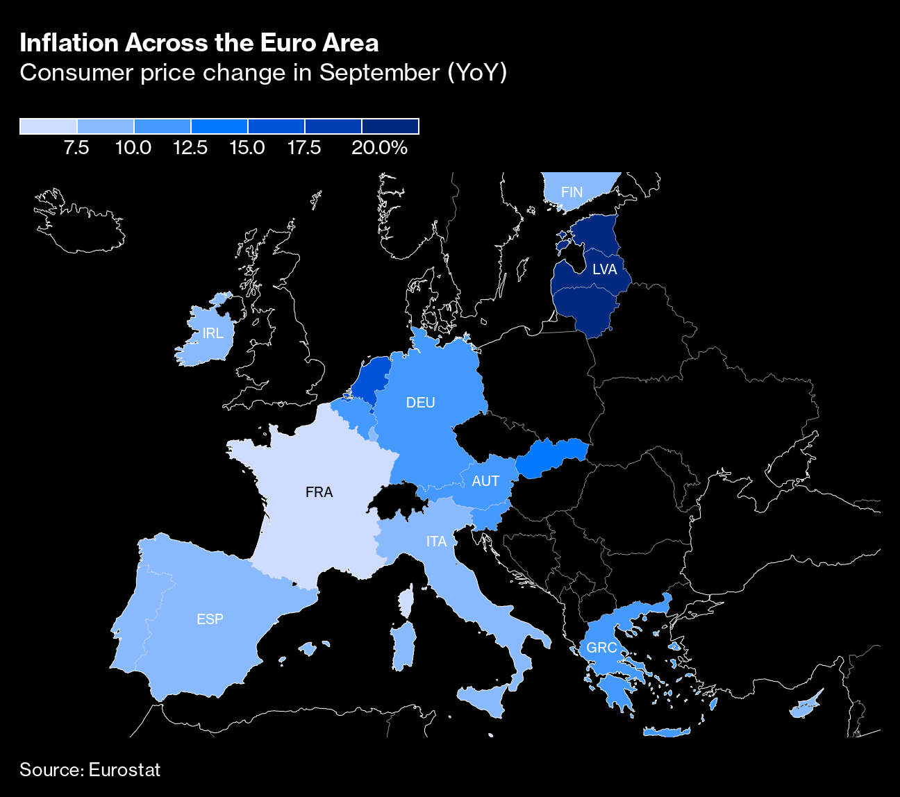 9月ユーロ圏インフレ率改定値、9.9％に下方修正－速報値は初の2桁 - Bloomberg