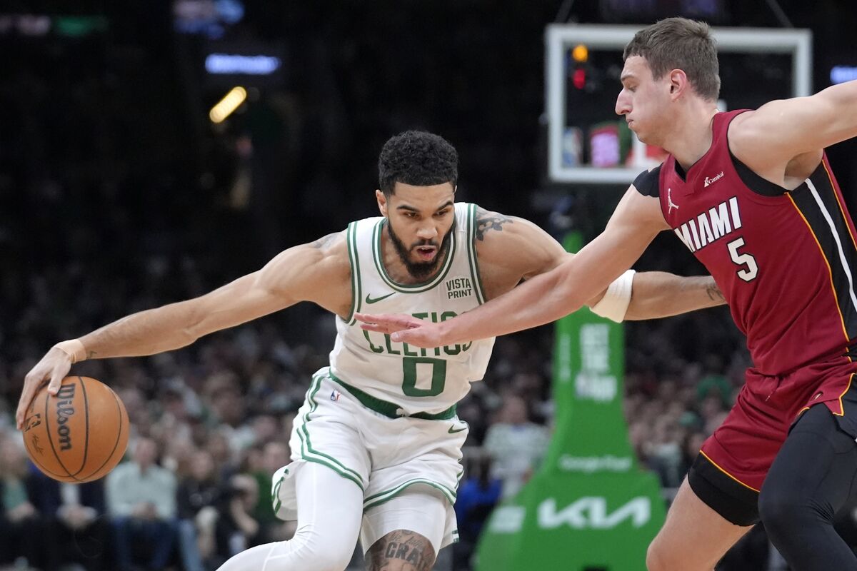 Jayson Tatum triple-double, 3s lead Celtics past Butler-less Heat 114 ...