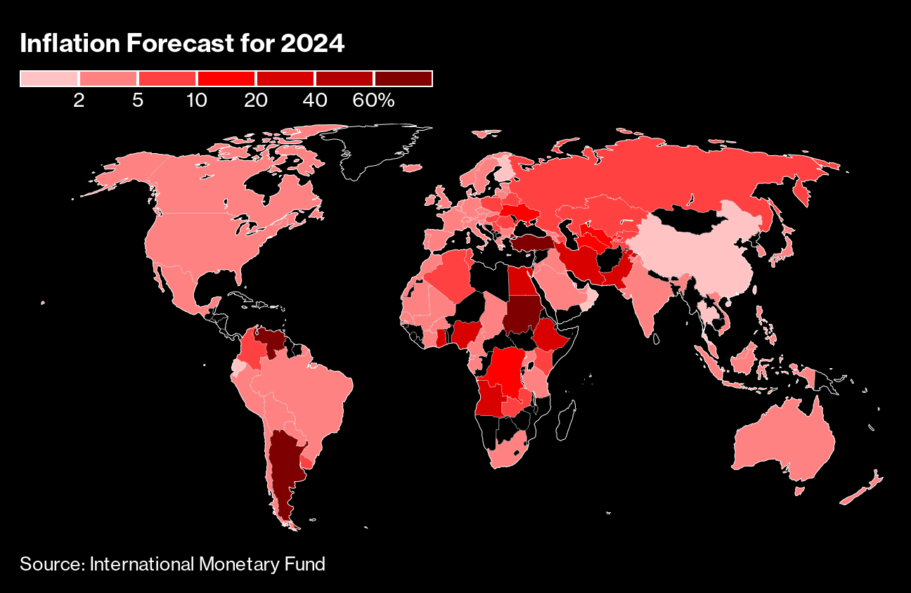 IMF、24年の世界インフレ見通し引き上げ－成長率は下方修正 - Bloomberg
