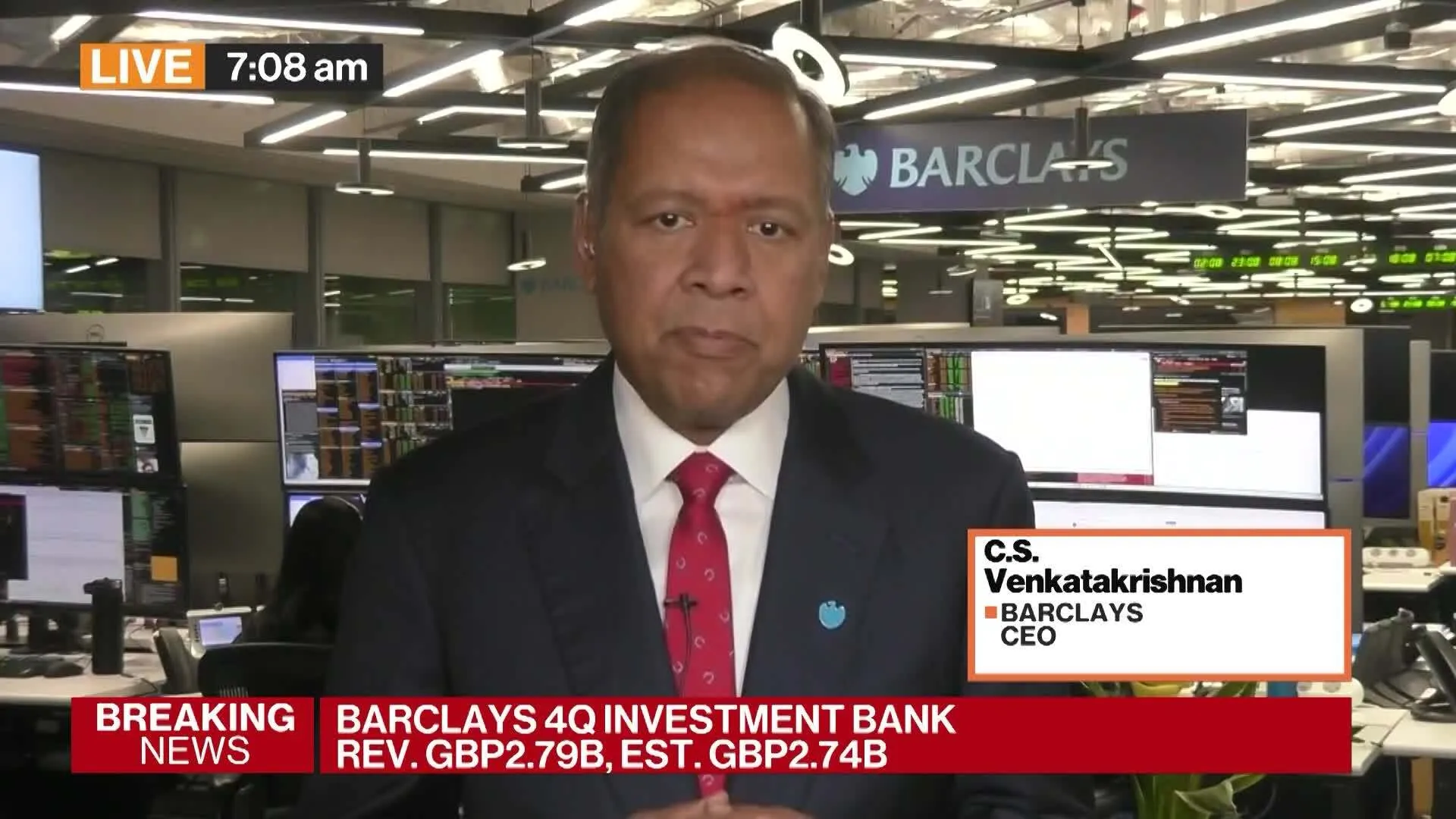 Watch Barclays CEO C.S. Venkatakrishnan Says Bank 'Firing on All ...