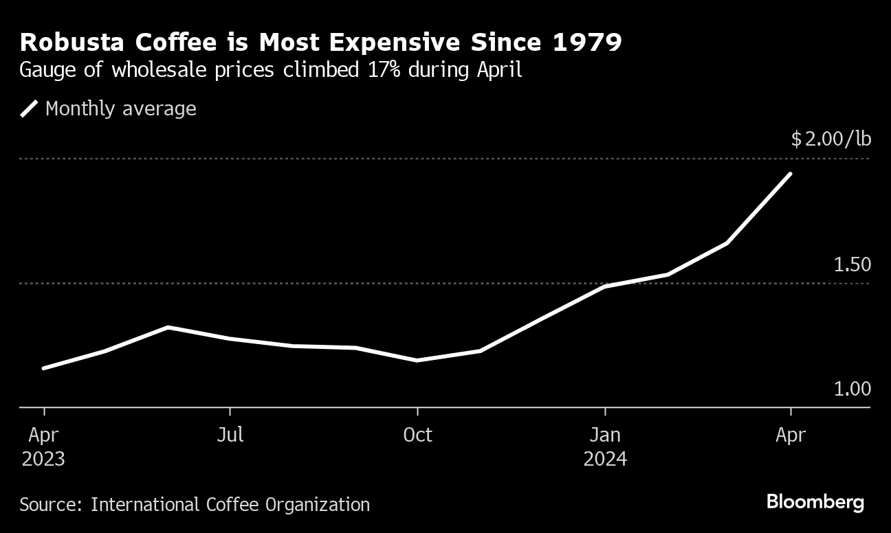 Café atinge máxima de 45 anos no atacado com escassez global - Bloomberg