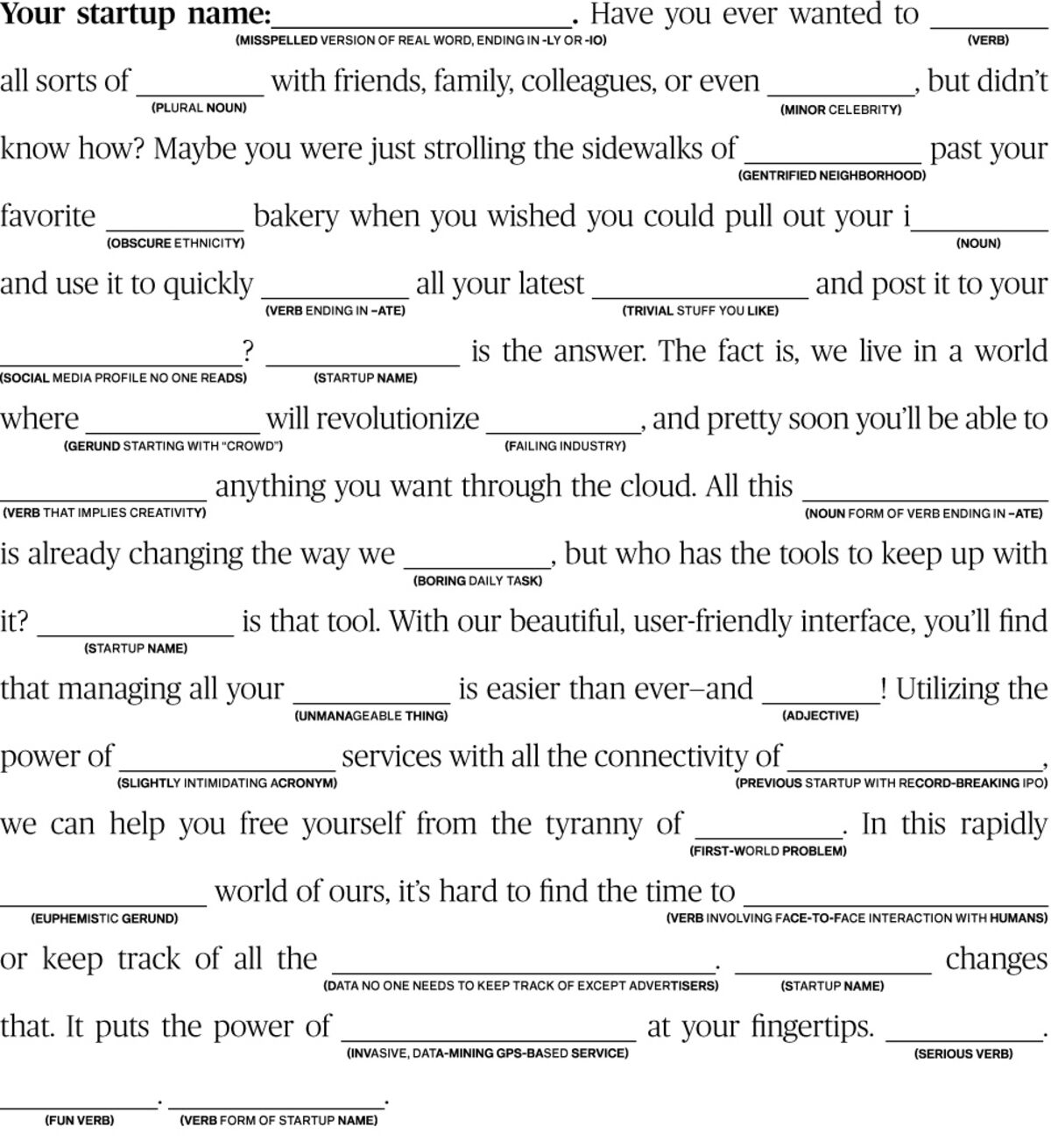 Mad Libs Startup Pitch Bloomberg