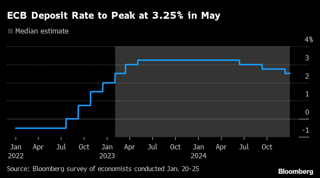 ECBは2会合連続で50bp利上げへ、5月に金利ピークか－調査 - Bloomberg