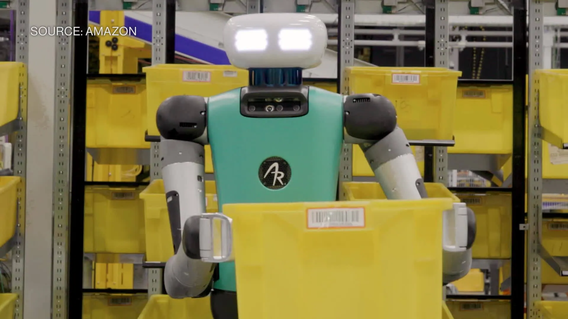 Watch Amazon Begins Using Humanoid Robot in Warehouse - Bloomberg
