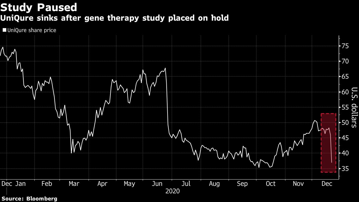 UniQure (QURE) Stock Falls After Gene Therapy Study Paused - Bloomberg