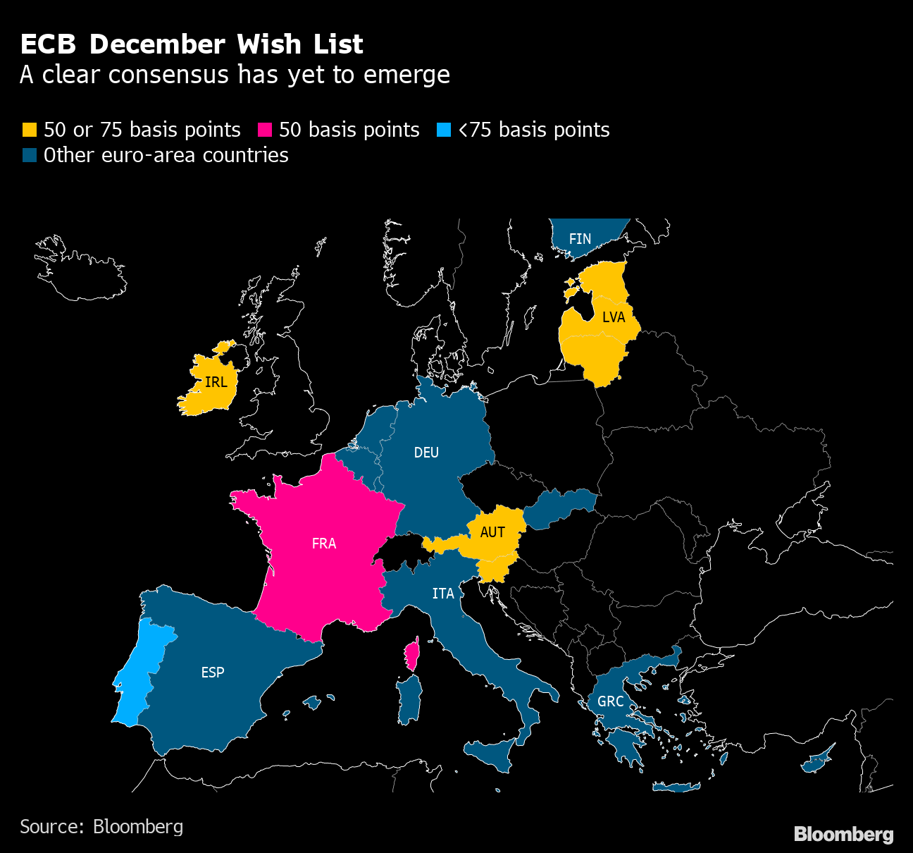 ECBマクルーフ氏、12月は0.5ポイント利上げの可能性が高い - Bloomberg