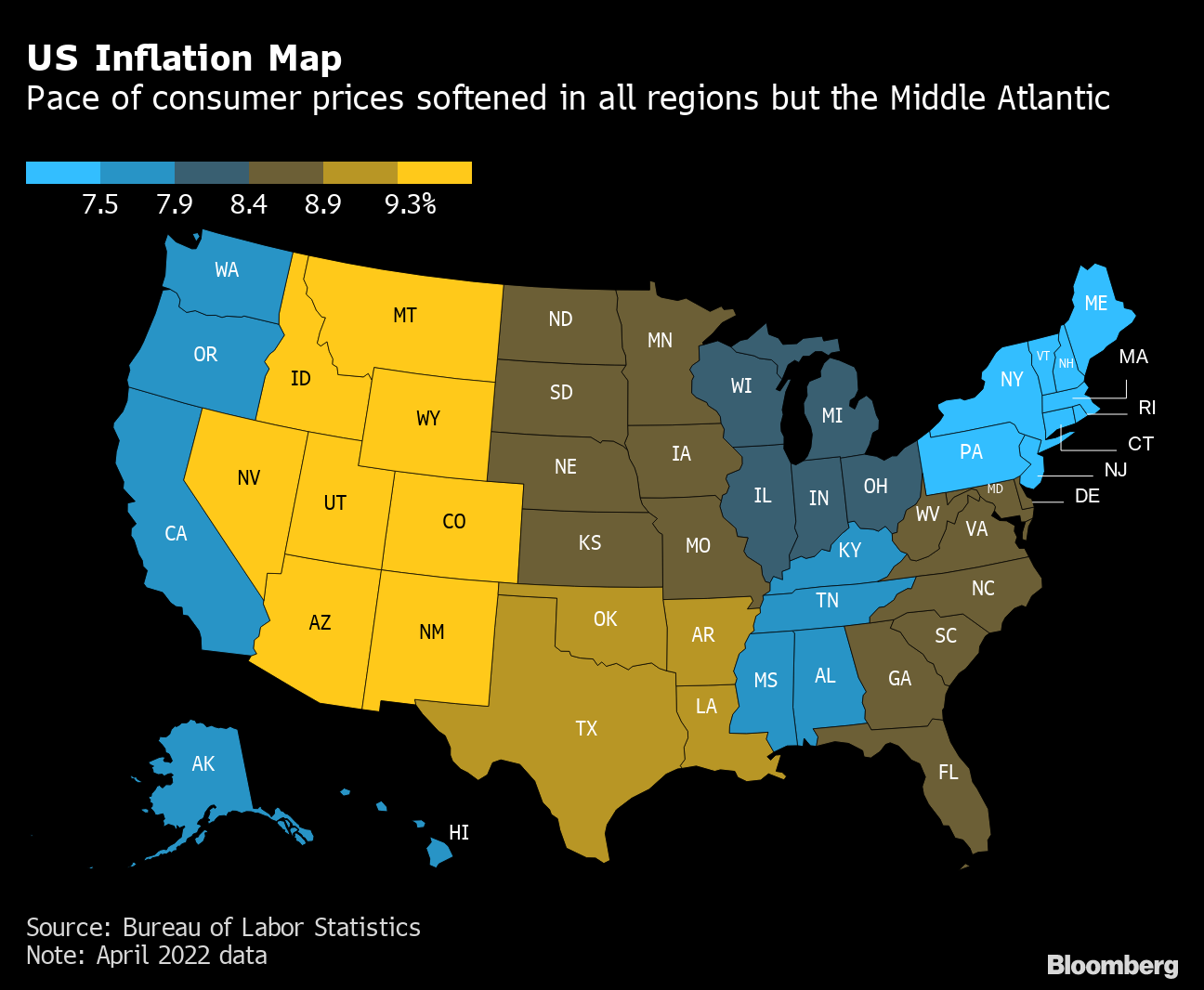 Inflation Abates in Some US Hot Spots, But Not in Mid-Atlantic - Bloomberg
