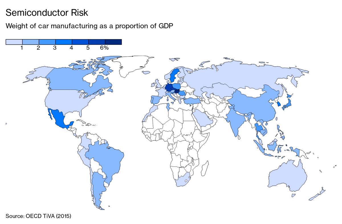 Chip Shortage Poses a Risk to the Global Economic Recovery: Map - Bloomberg